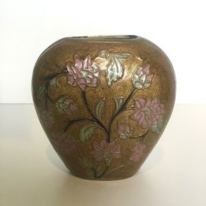 Vintage | Accents | Vintage Brass Vase Sparkly Floral Inlay Pattern ...
